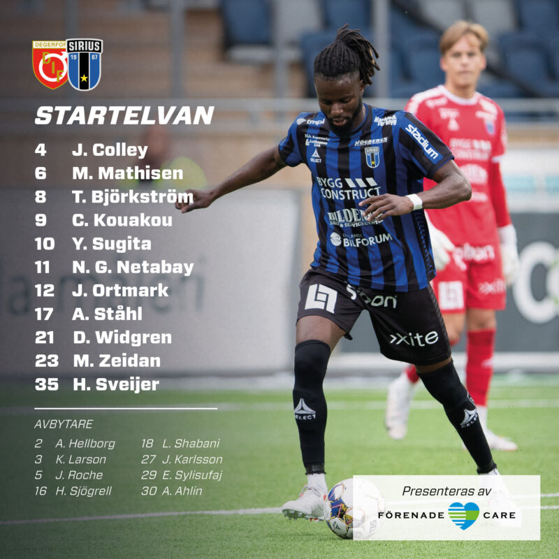 Degerfors IF - IK Sirius: Startelvan - Sirius Fotboll