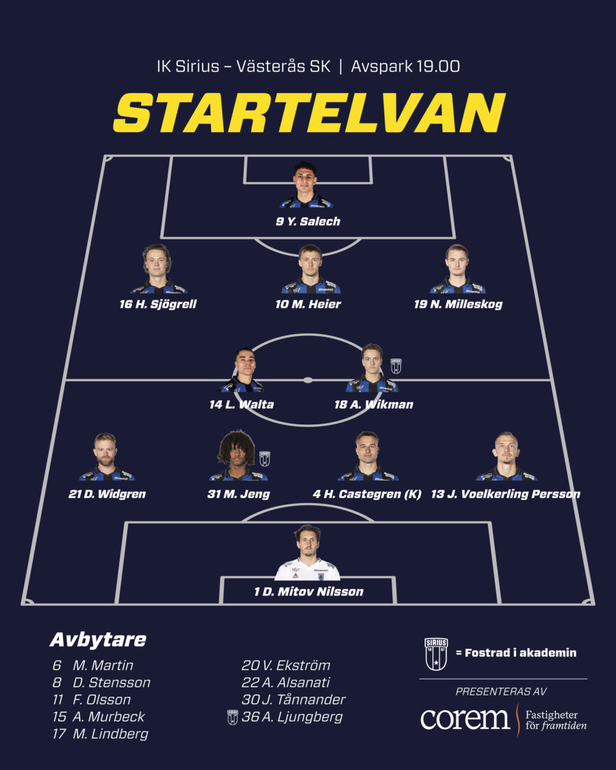IK Sirius – Västerås SK: Startelvan - Sirius Fotboll